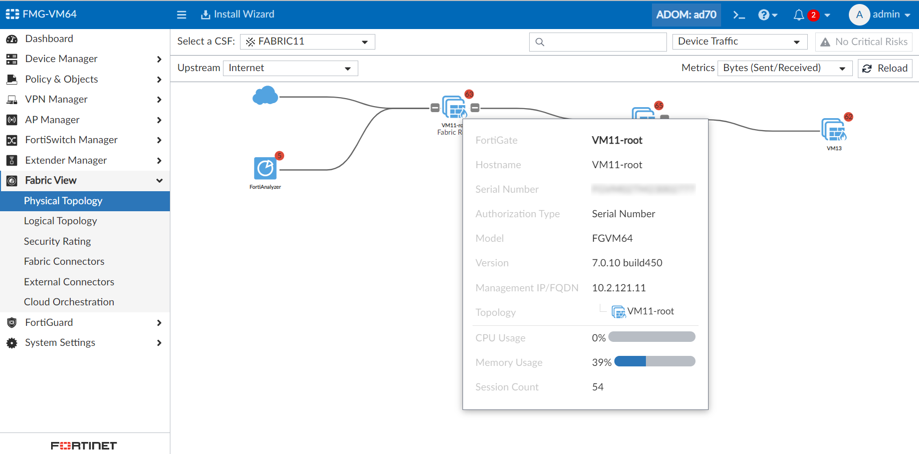 Updated CSF topology view on FortiManager | FortiManager 7.4.0 ...