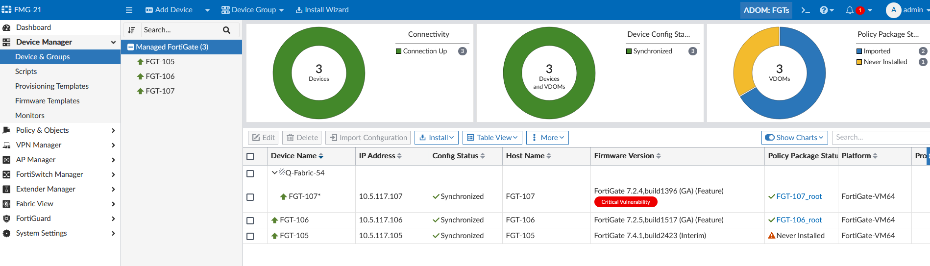 7.2 ADOM managing mixed FOS versions 7.4.1 | FortiManager 7.4.0 ...