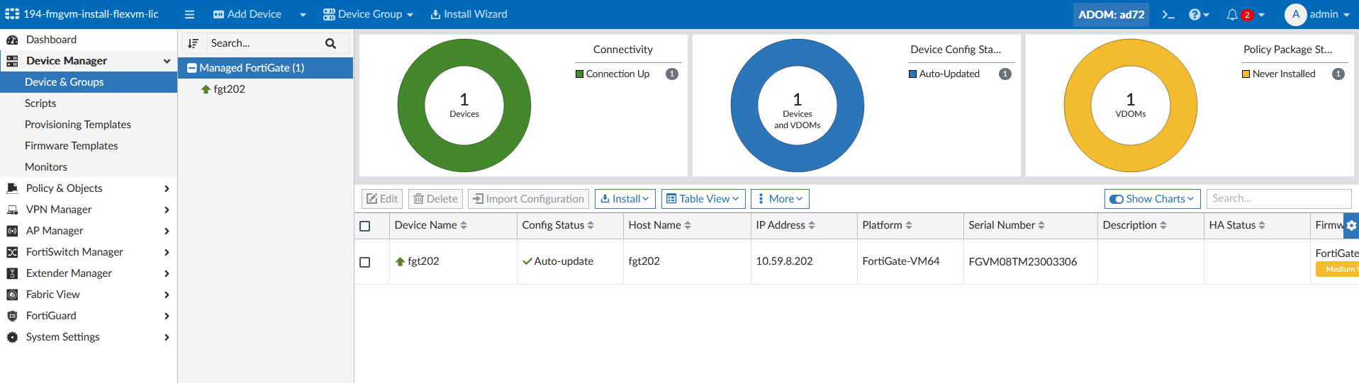 FortiManager manages the licenses for air-gapped FortiGate via the ...