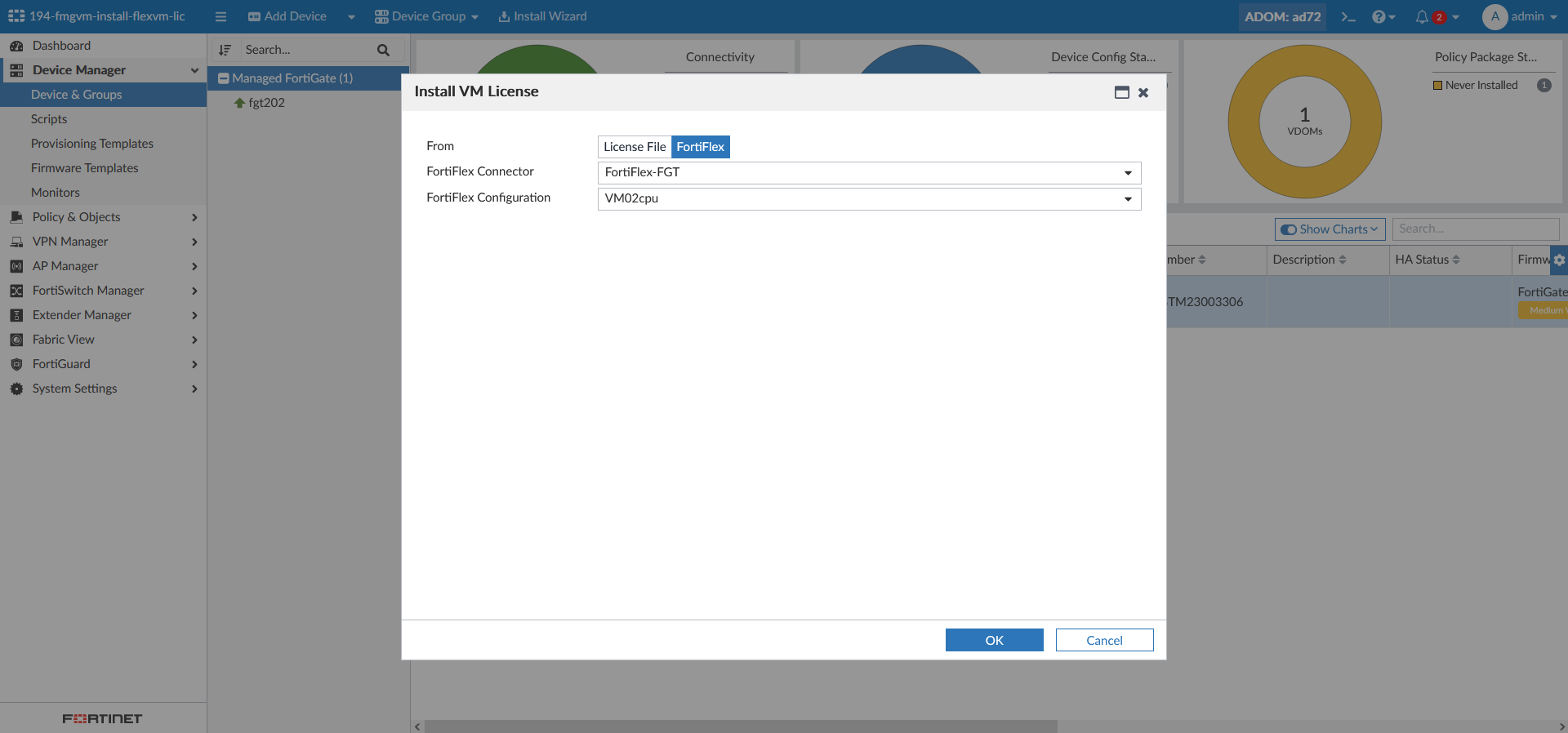 FortiManager manages the licenses for air-gapped FortiGate via the ...