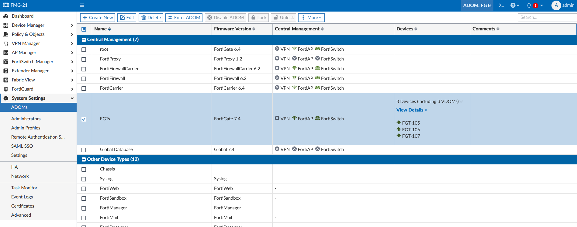 7.2 ADOM managing mixed FOS versions 7.4.1 | FortiManager 7.4.0 ...