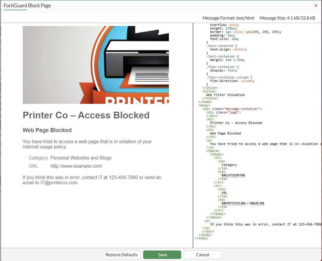 Block page customization | FortiGate / FortiOS 7.6.0 | Fortinet ...
