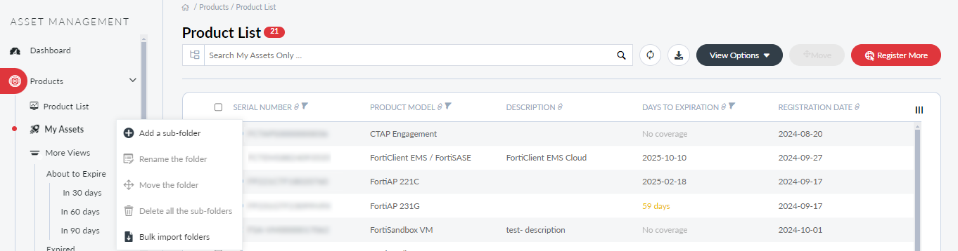 Importing assets and folders | FortiCloud Services 25.1.a | Fortinet ...