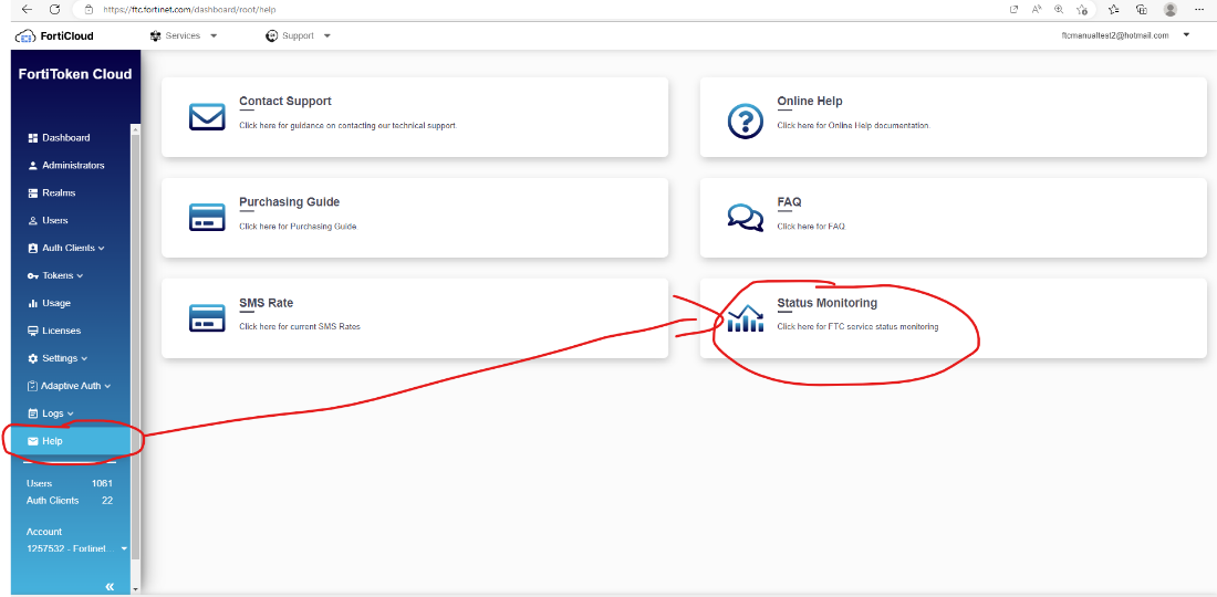 Monitor FTC status | FortiToken Cloud | Fortinet Document Library