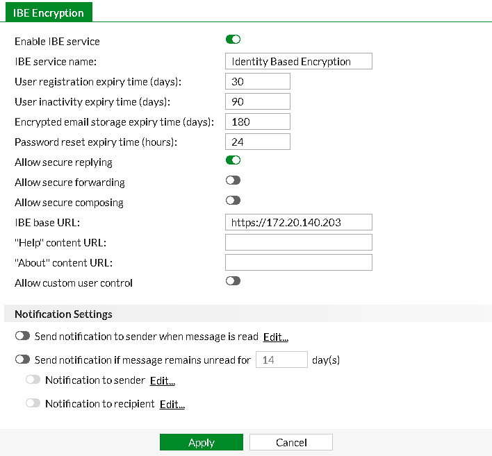 Enabling the IBE services | FortiMail 7.2.2