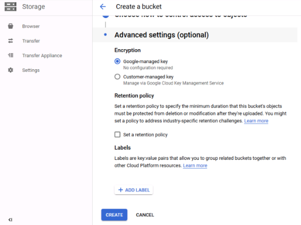 Configuring a Google Cloud storage bucket | FortiAnalyzer 7.4.0