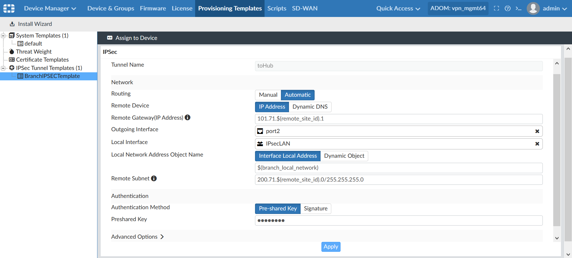 Creating new IPsec VPN templates | FortiManager 7.0.0 | Fortinet ...