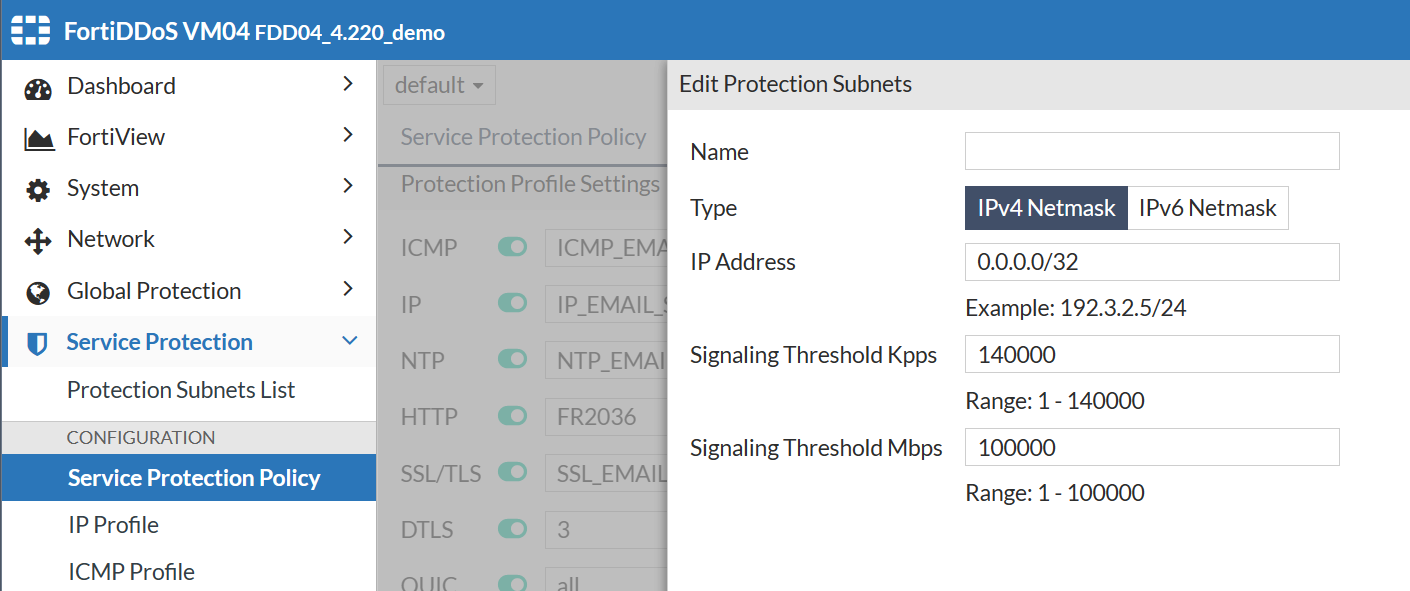 Step 6: Define SPPs and subnets | FortiDDoS-F 6.6.3 | Fortinet Document ...