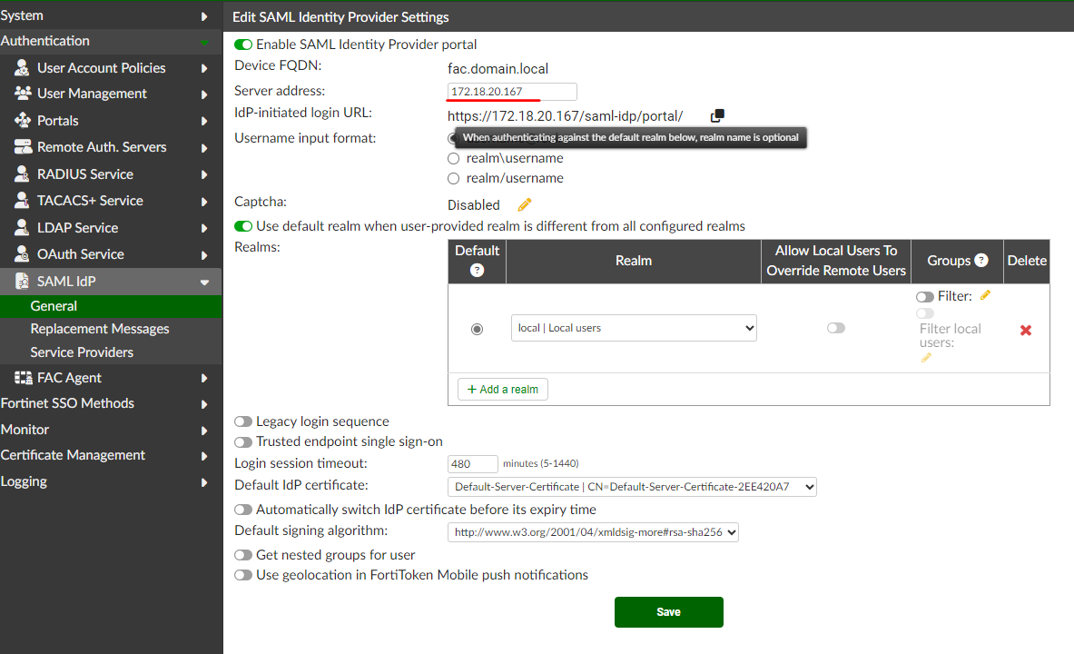 Using SAML authentication with FortiAuthenticator | FortiProxy 7.4.0 | Fortinet Document Library