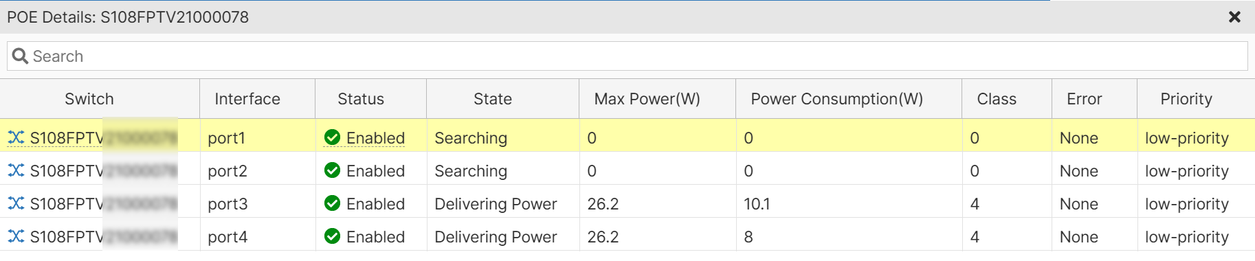 PoE Status | FortiEdge Cloud 25.2.a | Fortinet Document Library