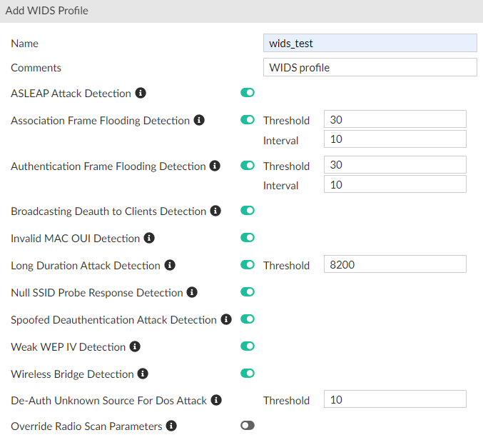 Adding a WIDS Profile | FortiEdge Cloud 25.2.a | Fortinet Document Library