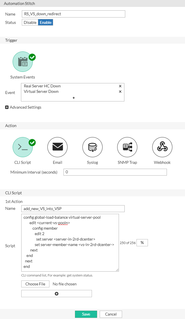 CLI Script action | FortiADC 7.0.6 | Fortinet Document Library
