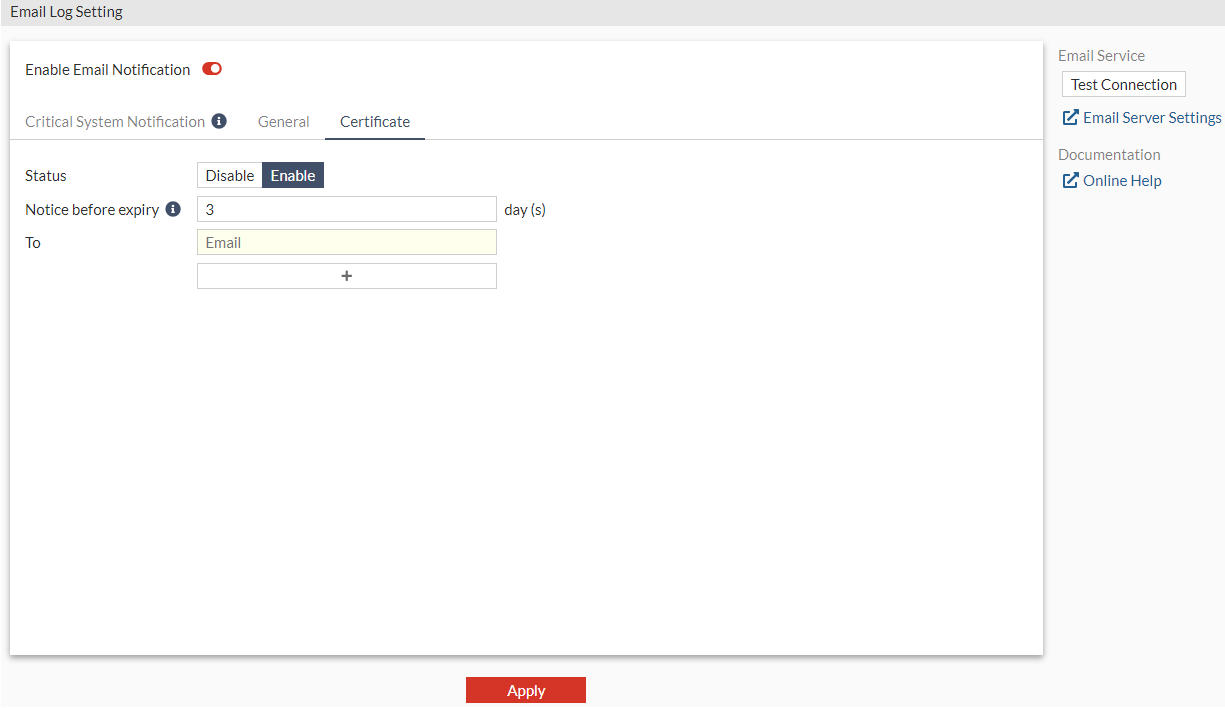Email alert settings | FortiPAM 1.4.0 | Fortinet Document Library