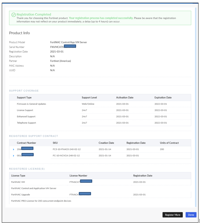 Register Support Contract for License | FortiNAC-F 7.2.0