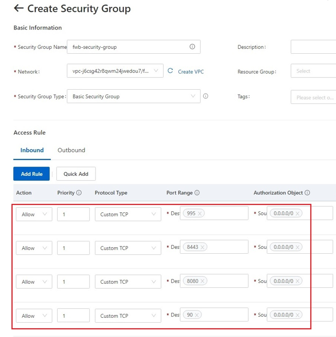 Creating Security Group | FortiWeb Public Cloud | Fortinet Document Library