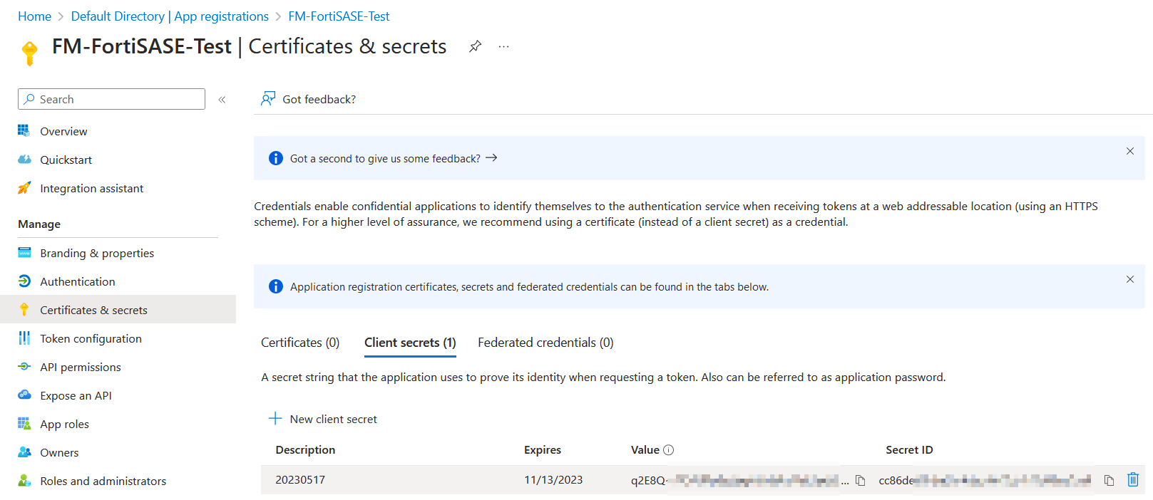Determining Azure AD SSO credentials | FortiSASE 23.3.16