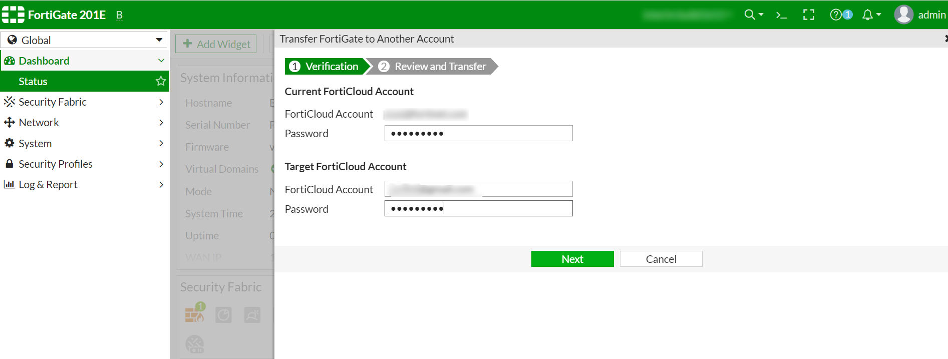 Transfer a device to another FortiCloud account | FortiGate / FortiOS 6 ...