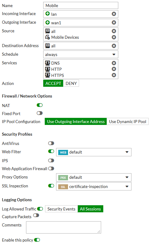 Creating security policies | FortiGate / FortiOS 5.4.0 | Fortinet ...