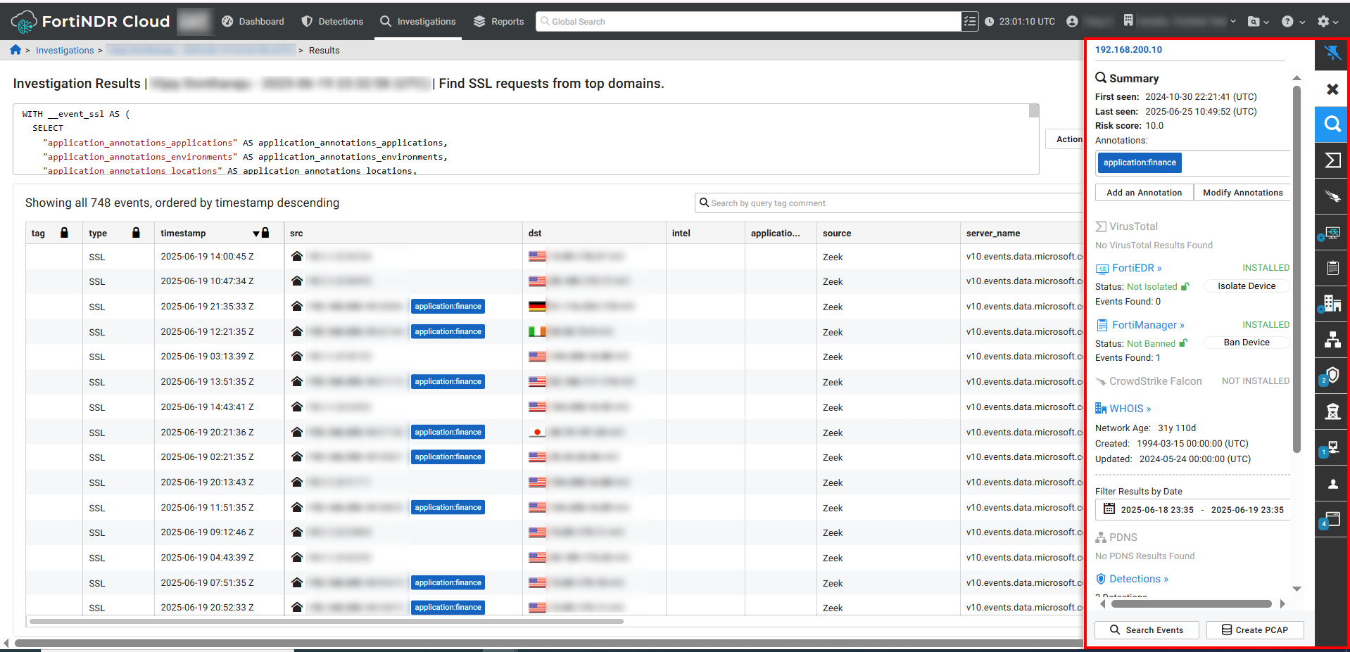 Entity Panel | FortiNDR Cloud 25.2.c | Fortinet Document Library