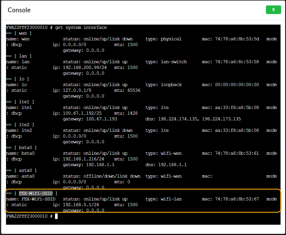 Step 6: Check WiFi LAN interface status | FortiExtender 7.4.3 ...