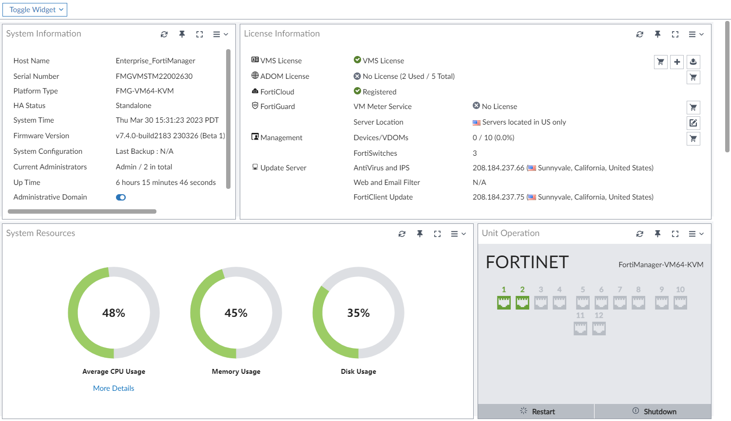 Dashboard | FortiManager 7.4.0