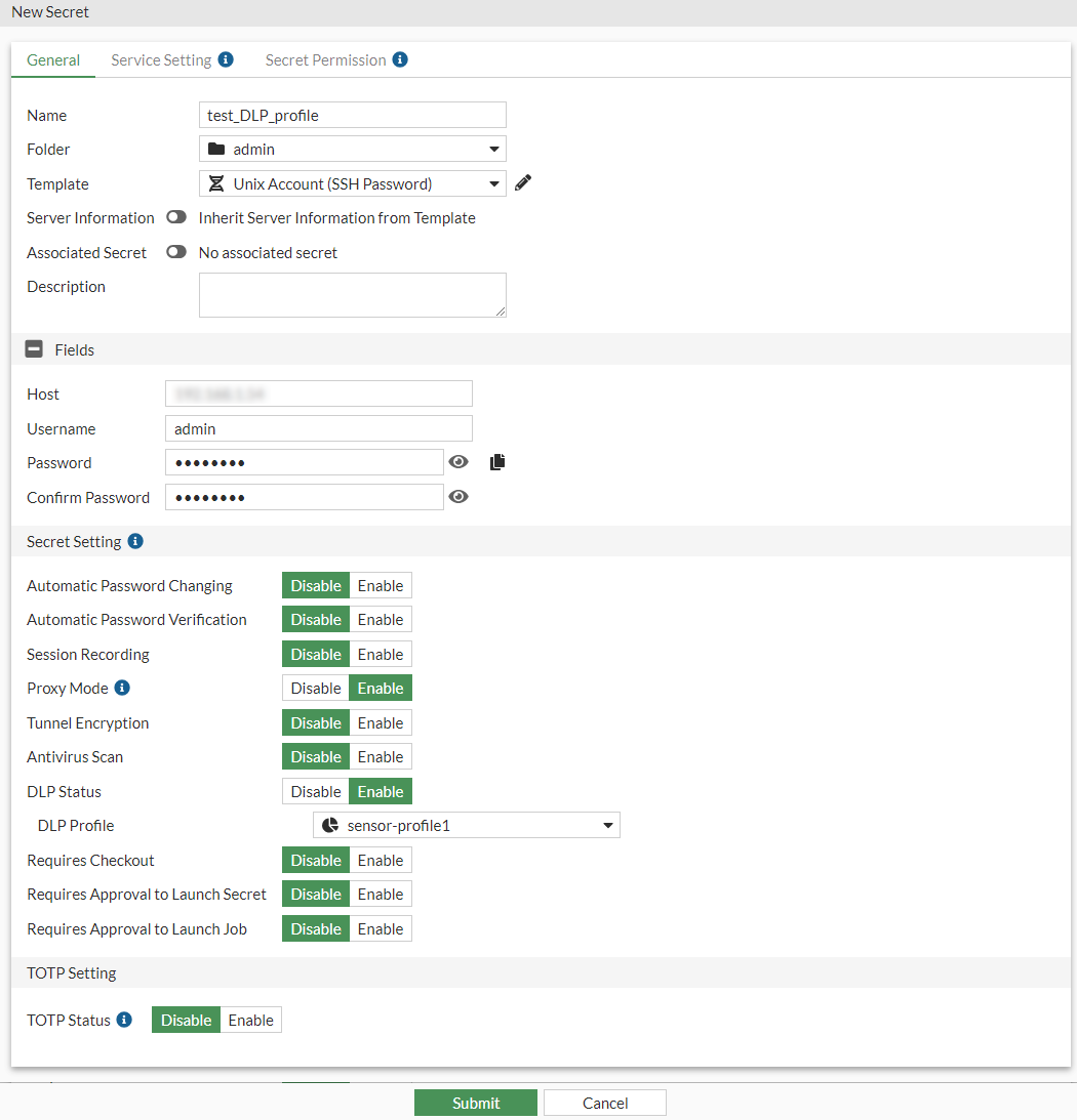 Creating A Secret With A Dlp Sensor Profile Fortipam 1 2 0 Fortinet Document Library