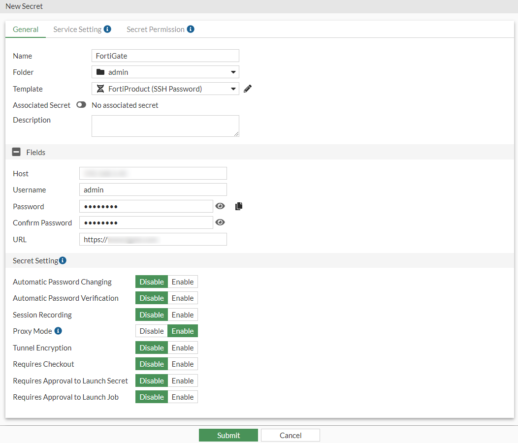 Creating a secret with Unix template | FortiPAM 1.2.0 | Fortinet ...