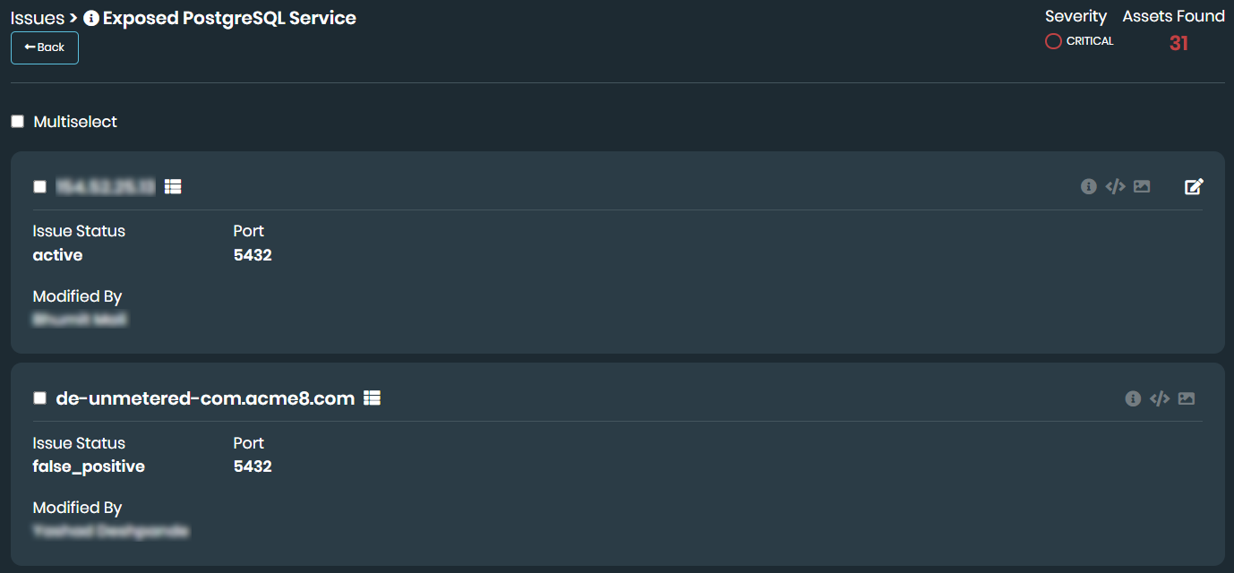 Viewing security issues | FortiRecon 23.3.a | Fortinet Document Library