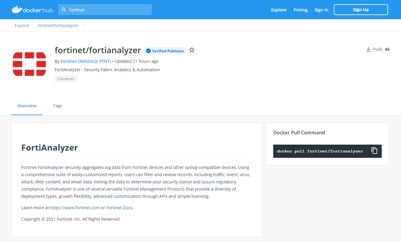 Downloading Fortinet-verified images from Docker Hub | FortiAnalyzer ...