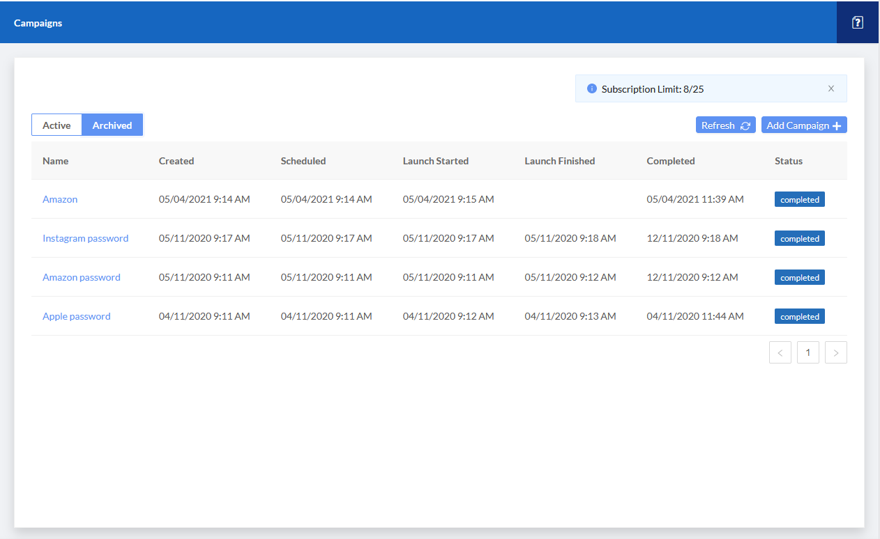 Completing a campaign | FortiPhish 23.4.0 | Fortinet Document Library
