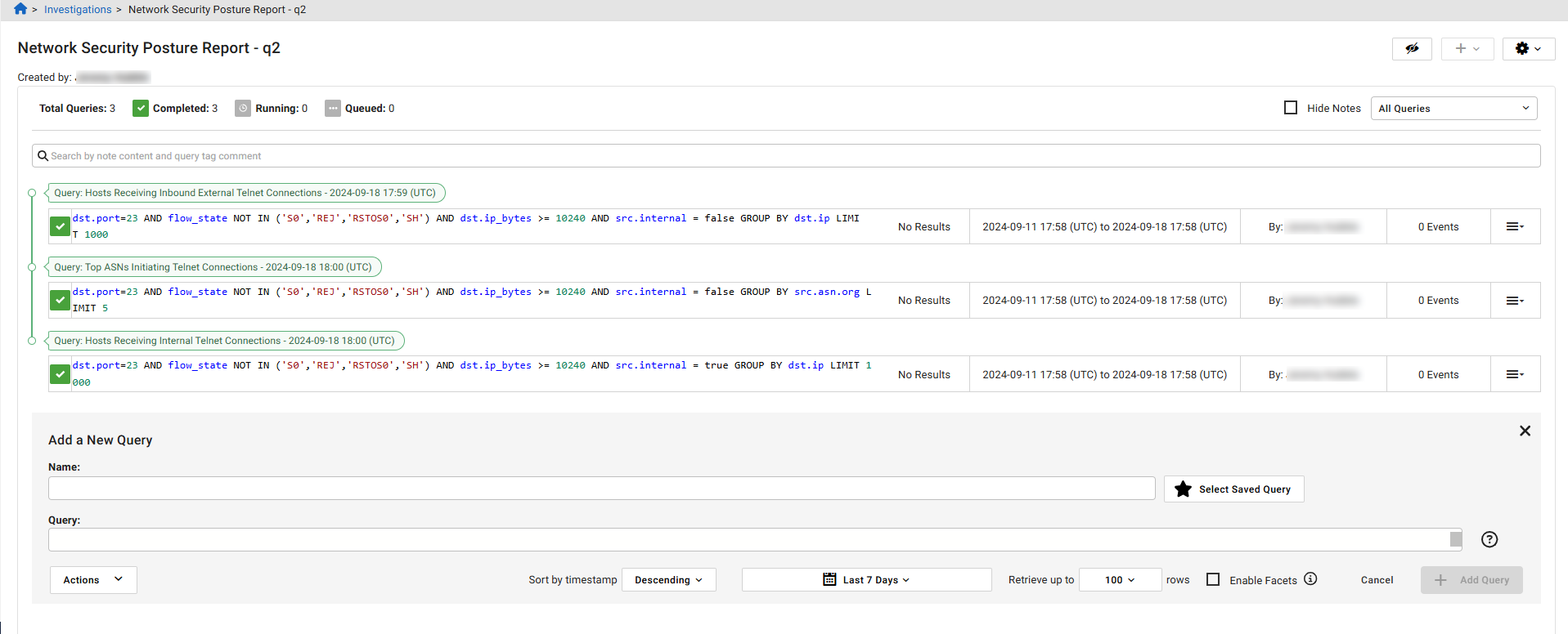 Adding queries to an investigation | FortiNDR Cloud 25.2.b | Fortinet Document Library