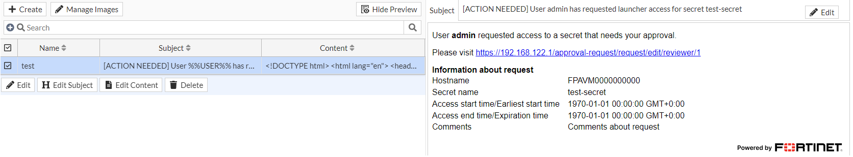 Approval email template | FortiPAM 1.4.2 | Fortinet Document Library