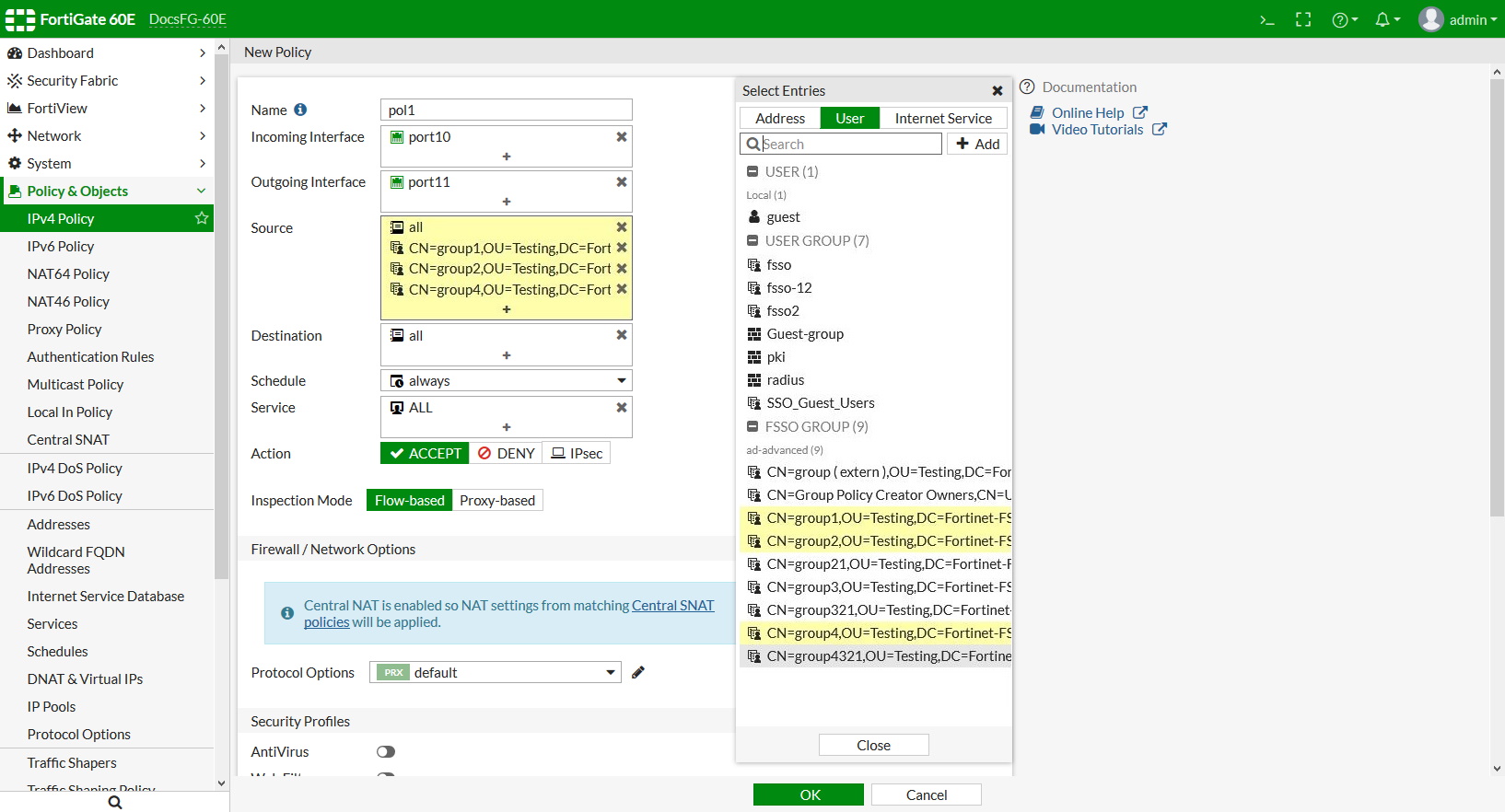 Use active directory objects directly in policies | FortiGate / FortiOS ...