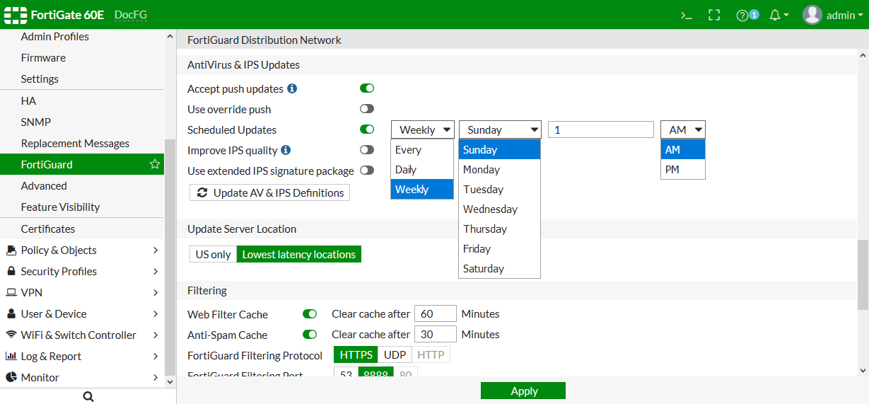 Automatic updates | FortiGate / FortiOS 6.2.17 | Fortinet Document Library