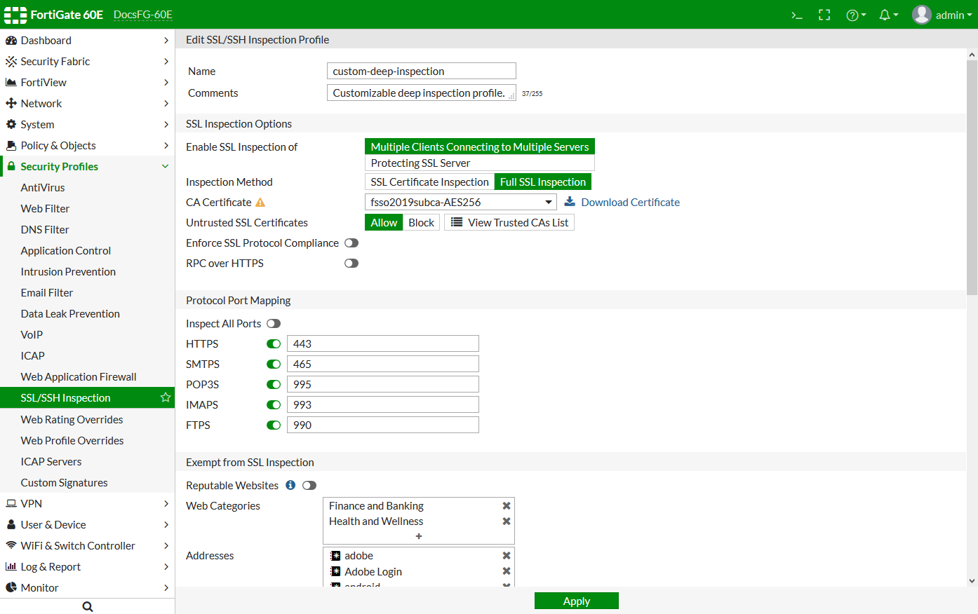 Microsoft CA deep packet inspection | FortiGate / FortiOS 6.2.17 ...