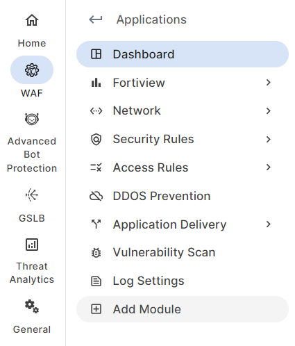 Add and Remove Modules | FortiAppSec Cloud | Fortinet Document Library