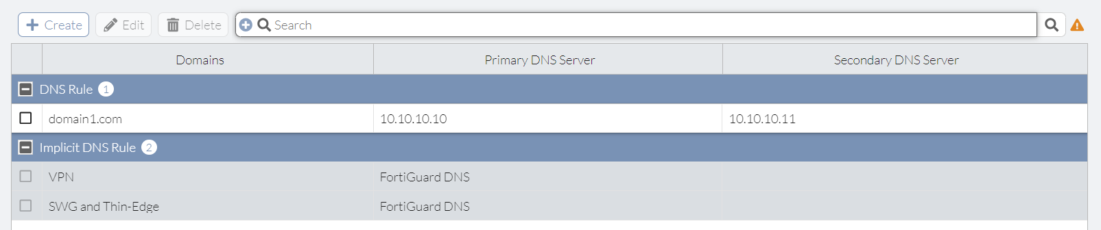 Split DNS rules | FortiSASE 24.3.42 | Fortinet Document Library