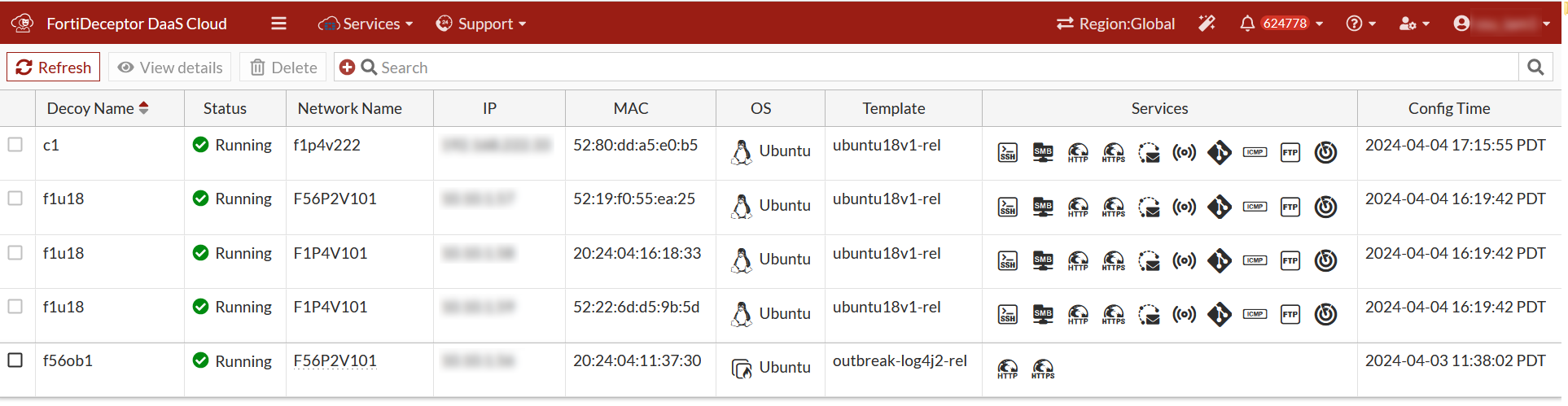 Decoy Status | FortiDeceptor DaaS 24.1.0 | Fortinet Document Library