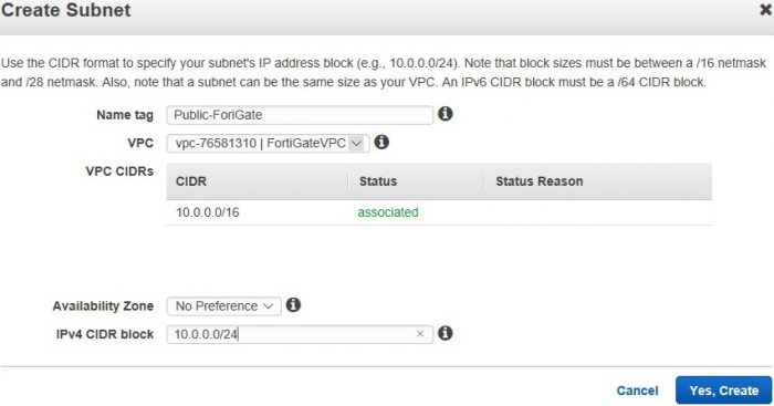 Creating a VPC and subnets | FortiGate Public Cloud 7.6.0 | Fortinet ...