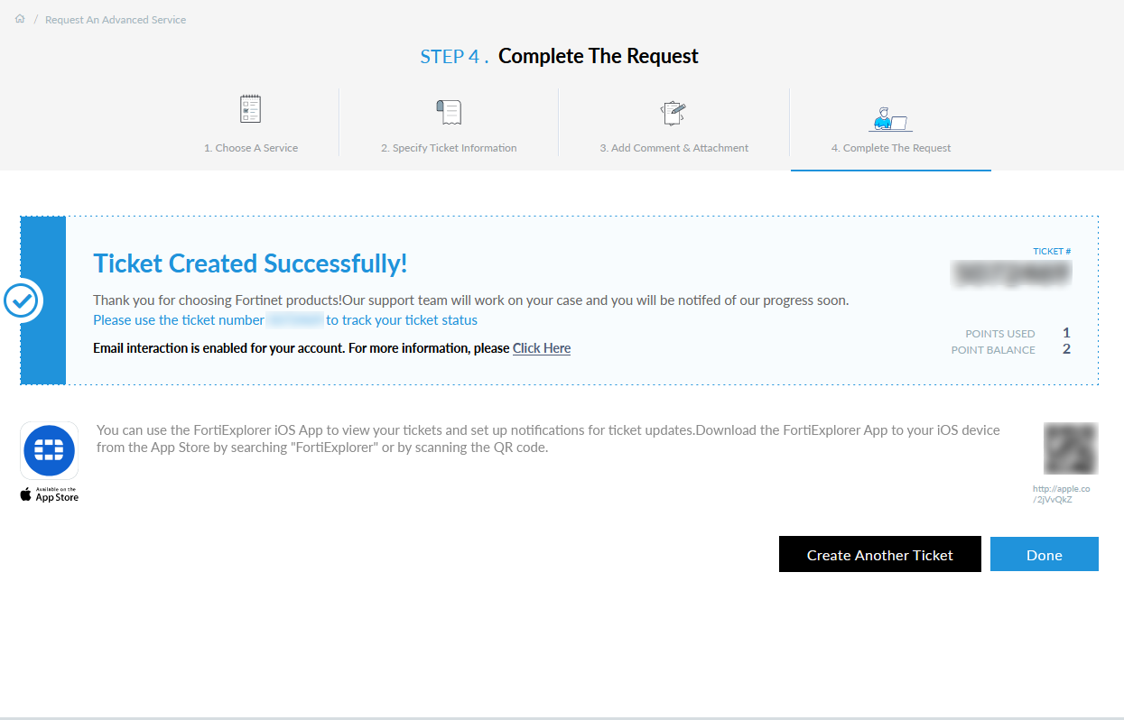 Creating an Advanced Service ticket | FortiCloud Account Services 23.1.0