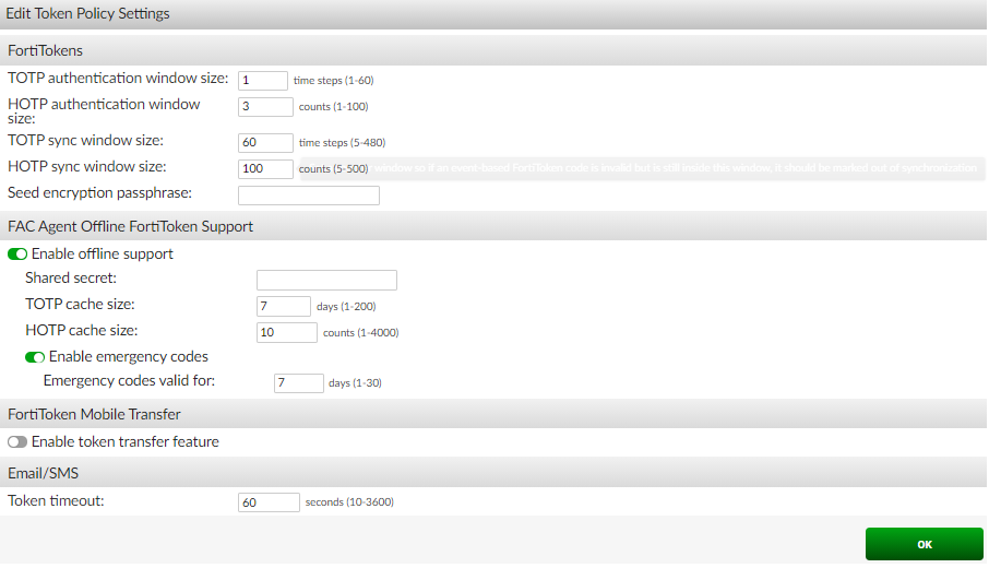 Offline token configuration | FortiAuthenticator 6.5.0