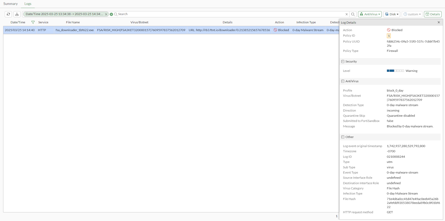 Zero-day malware stream scanning 7.6.3 | FortiGate / FortiOS 7.6.0 ...