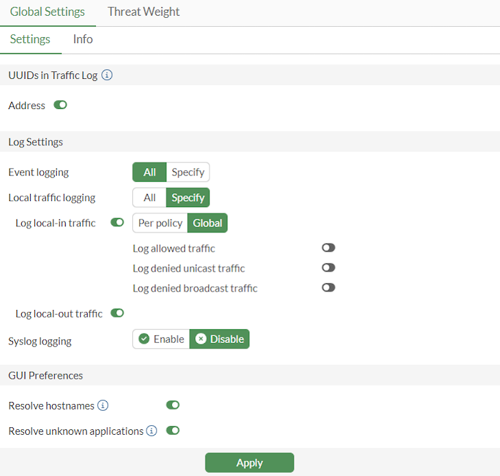 Logging local traffic per local-in policy | FortiGate / FortiOS 7.6.0 ...