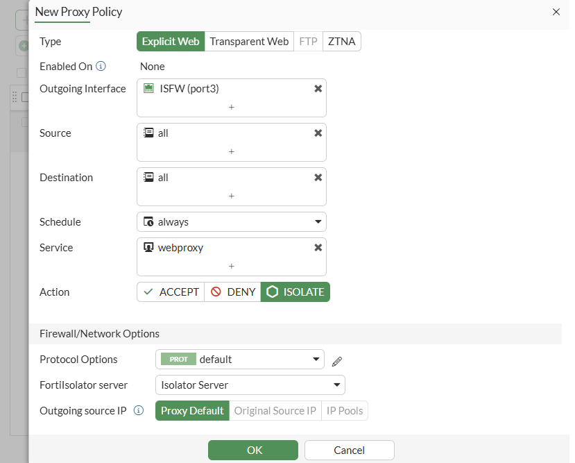 GUI support of isolator servers for proxy policies 7.6.3 | FortiGate ...