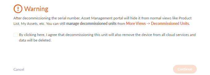 Decommissioning assets | FortiCloud Services 24.4.a | Fortinet Document ...
