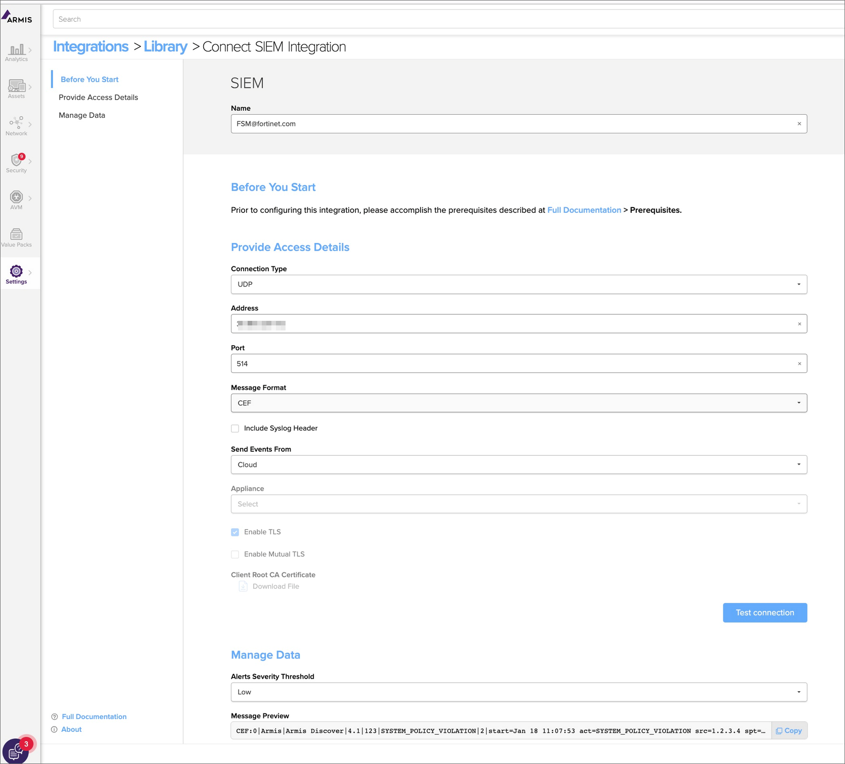 Armis Asset Intelligence Platform | FortiSIEM 7.1.1 | Fortinet Document Library