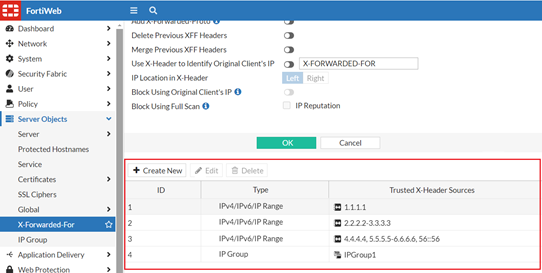 XFF trust IPs (7.6.0) | FortiWeb 7.6.2 | Fortinet Document Library