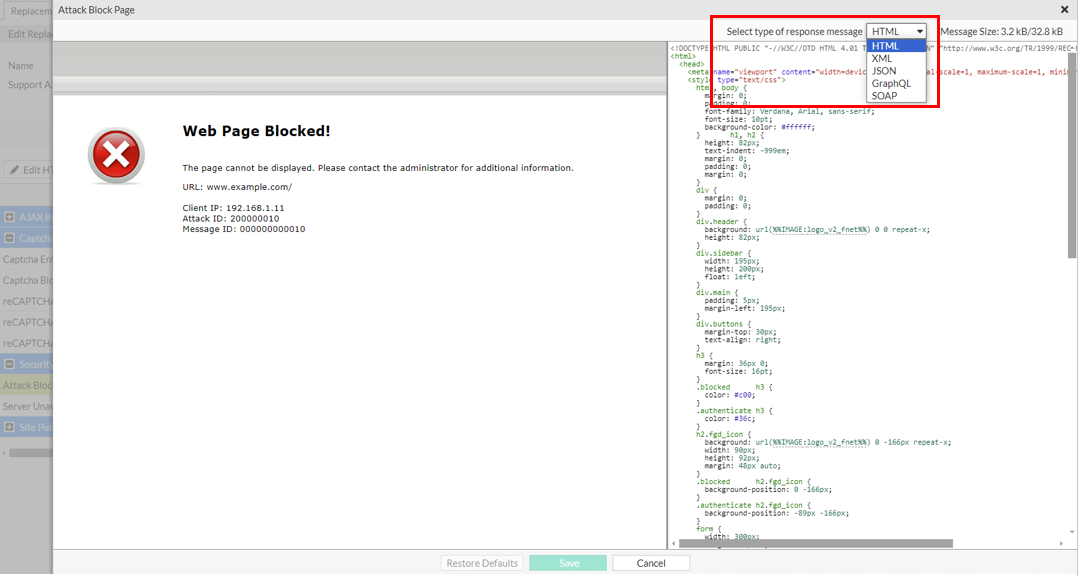Replacement message enhancements (7.6.0) | FortiWeb 7.6.2 | Fortinet Document Library