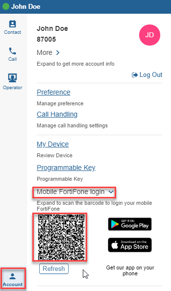 Configuring account settings | FortiFone 1.0.0