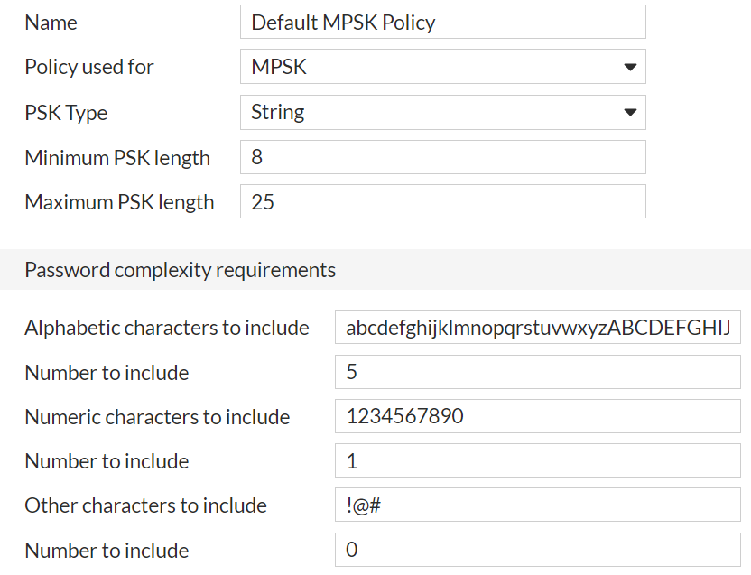 MPSK Password Policy | FortiGuest 1.3.0 | Fortinet Document Library